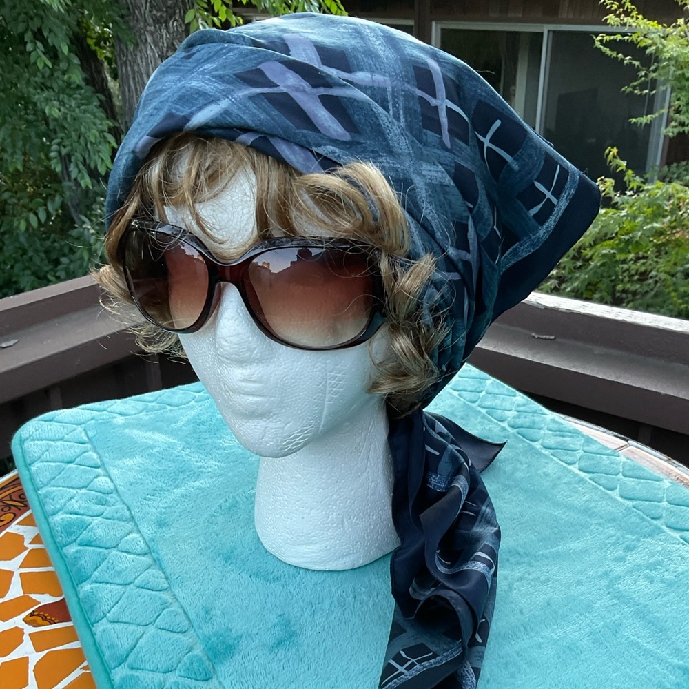 Art Of The Scarf Blue & Gray Abstract Checkered Squar… - Gem